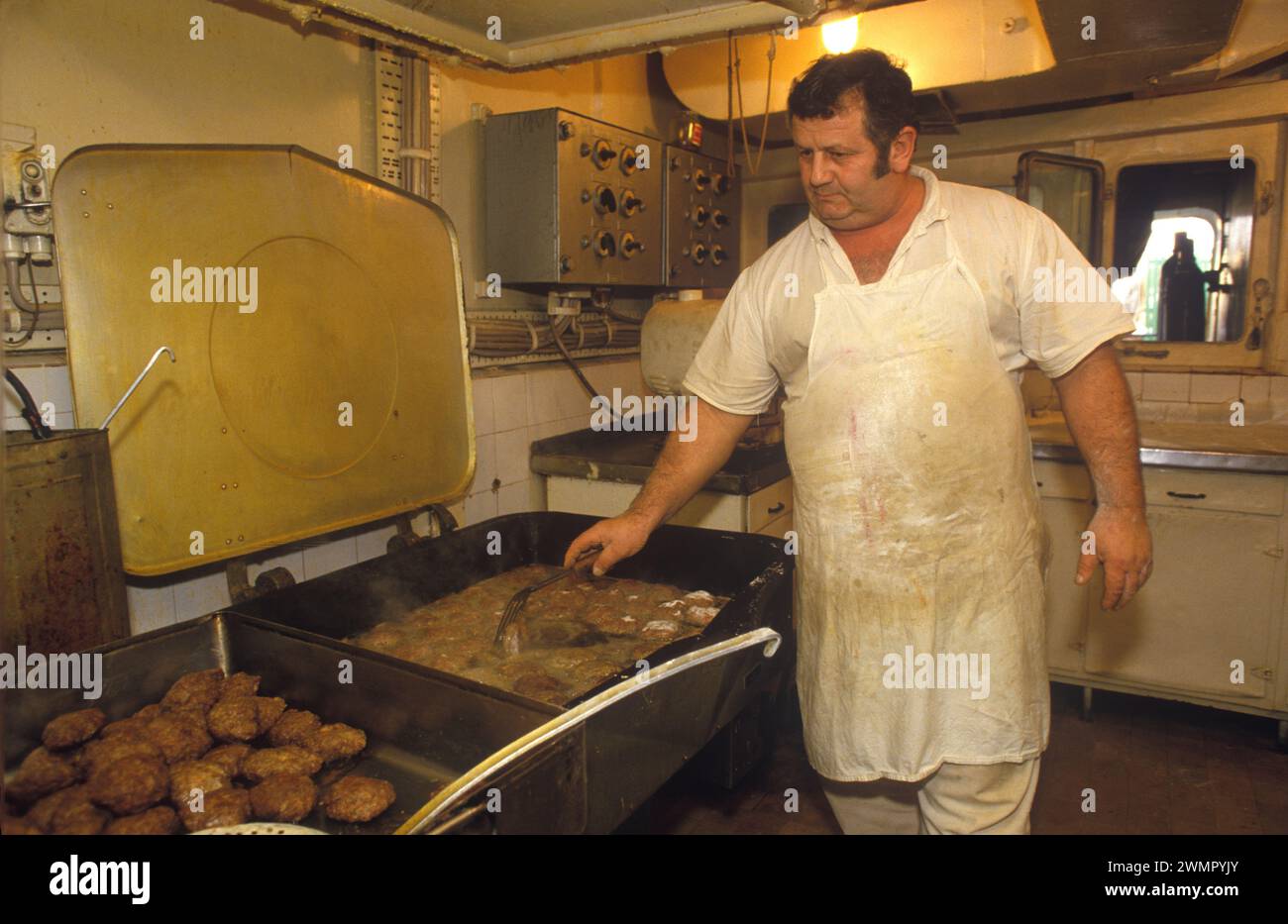 Eastern European factory fisherman, a trawlermen 1980s UK. Interior of ...