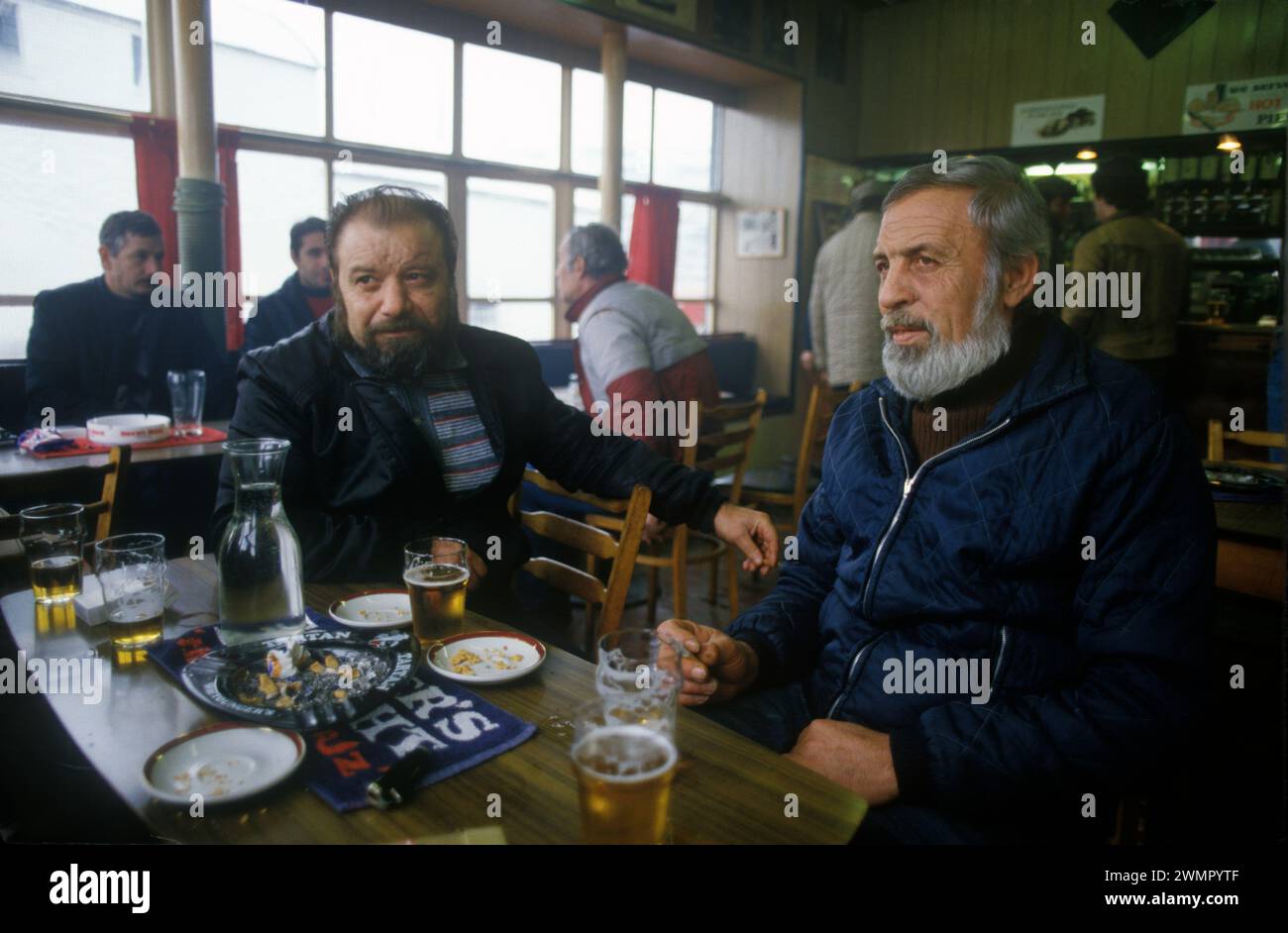 Eastern European fishermen 1980s UK. Two trawlermen in the Seaforth ...