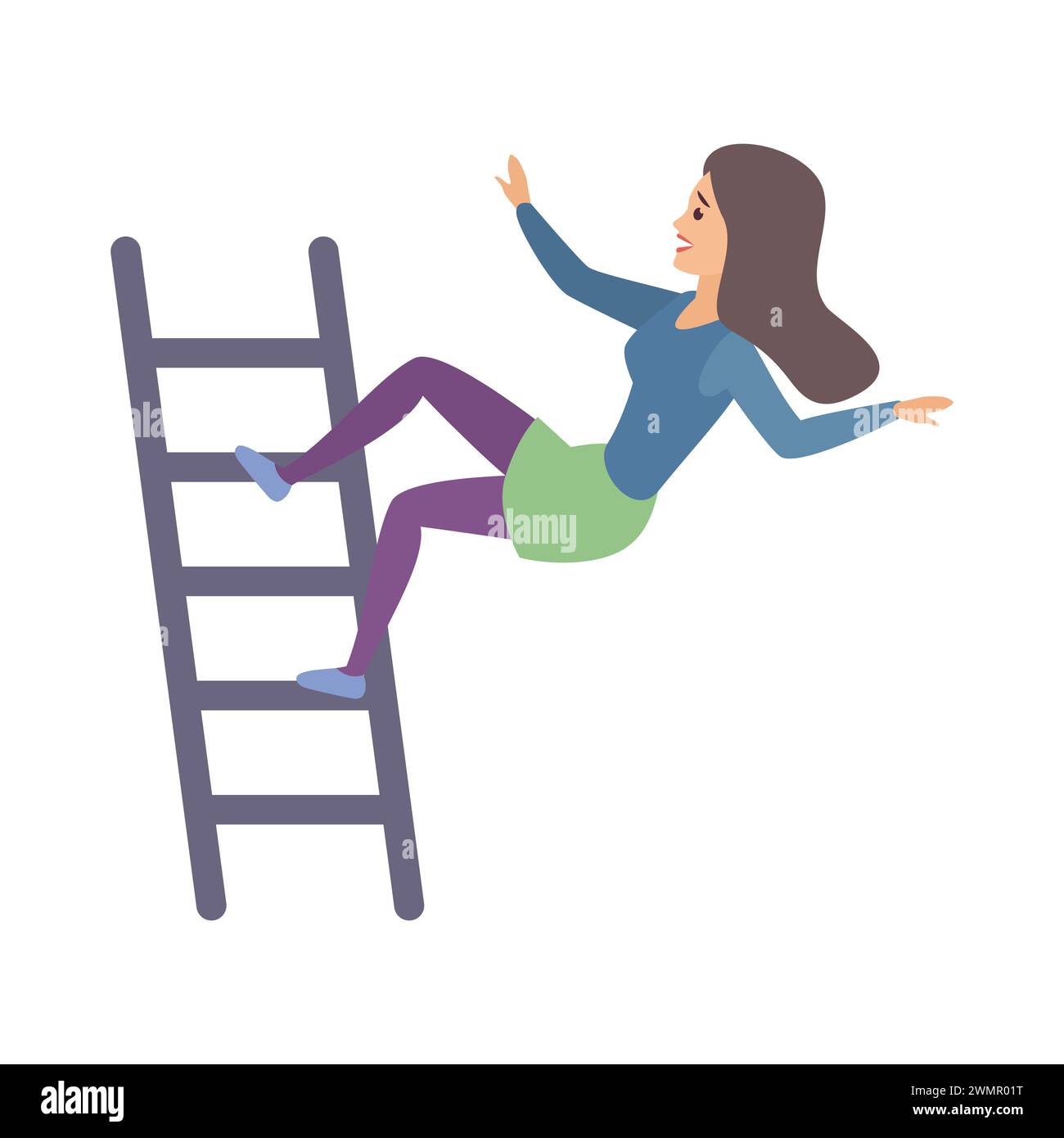 Woman climbing stairs, female character falling with risk of injury ...