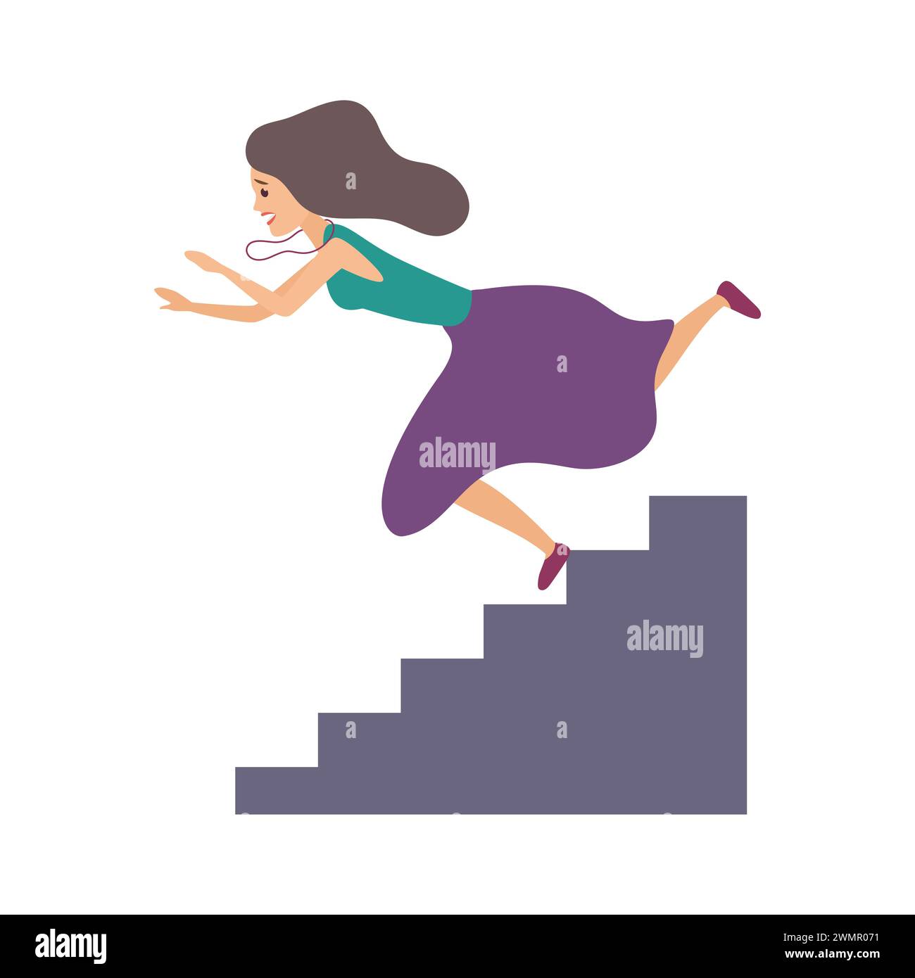 Woman running fast downstairs, female character falling from stairs ...
