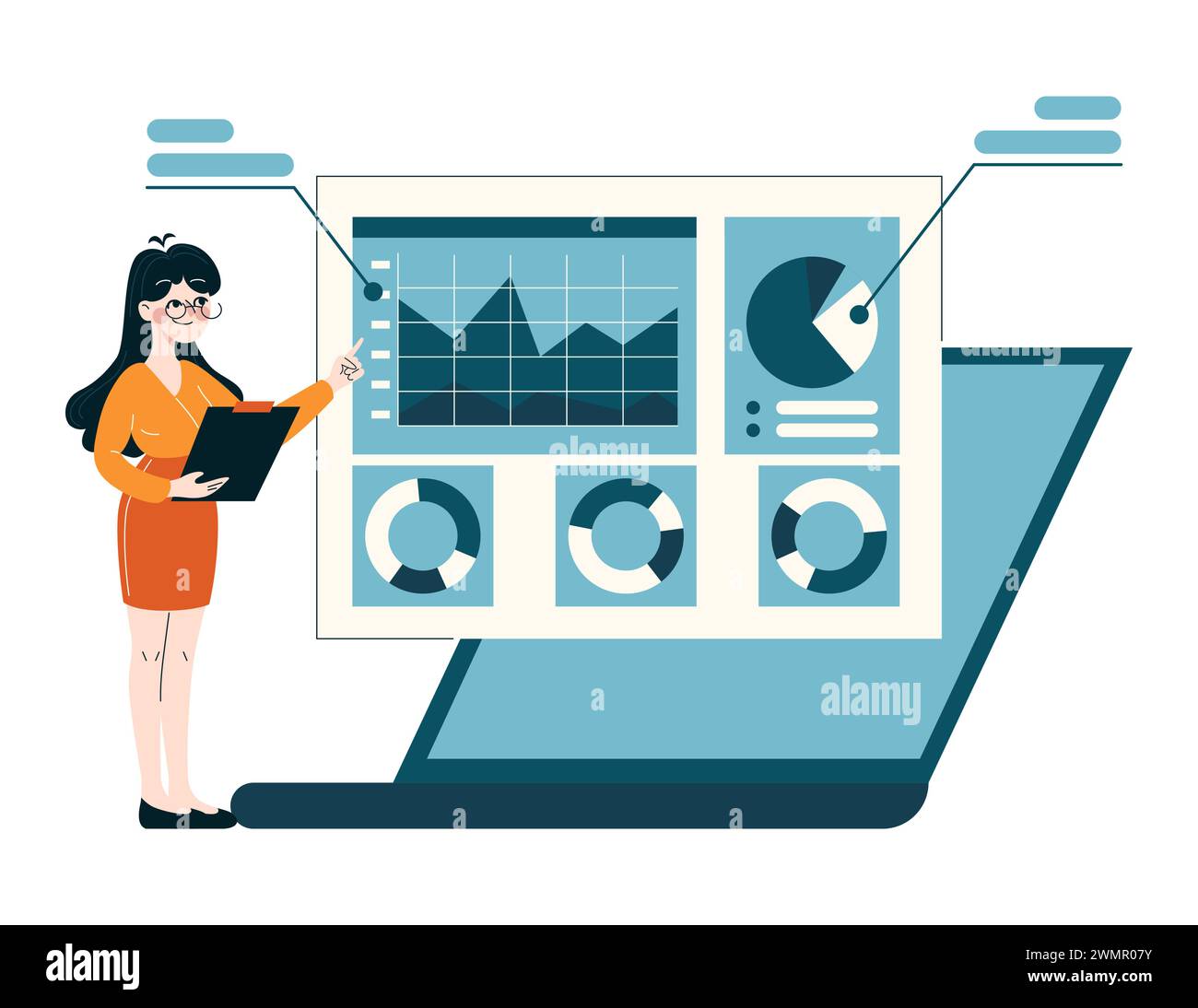 Data analysis concept. Skilled analyst exploring graphs on a laptop ...