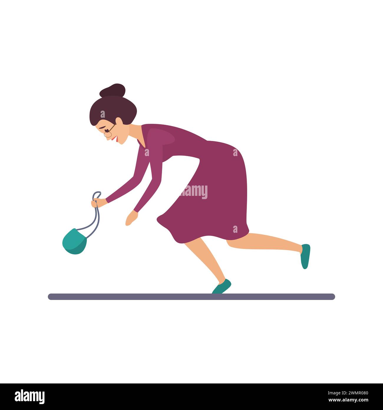 Woman walking with handbag, falling on slippery road or sidewalk vector ...