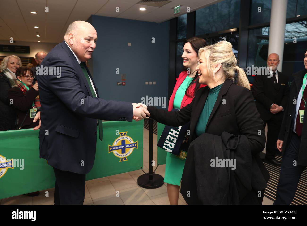 IFA President Conrad Kirkwood (left) shakes hands with First Minister ...