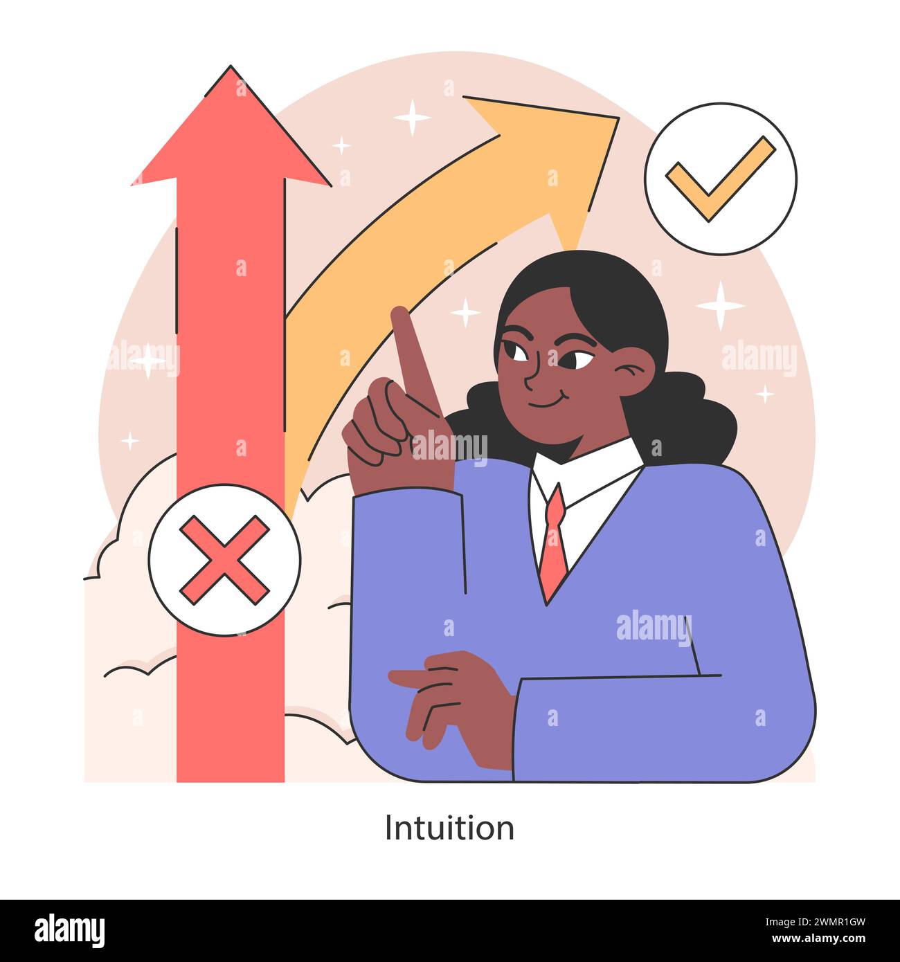 Decision-making. Yes and no choice, black woman following instincts ...