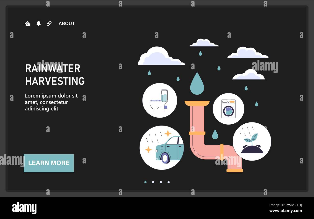 Rainwater harvesting web or landing. Sustainable practice of urban ...