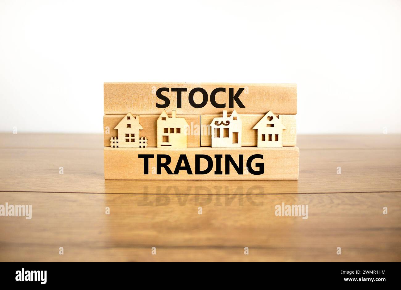Stock trading symbol. Concept words Stock trading on beautiful wooden ...