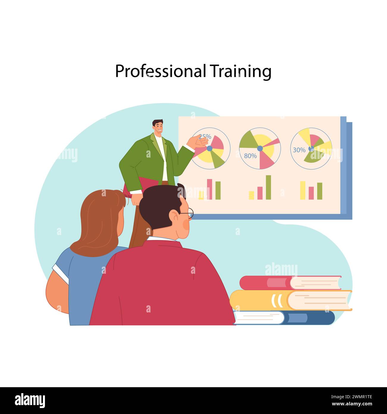 Career advancement concept. Male and female professionals engage in training session, focusing ...