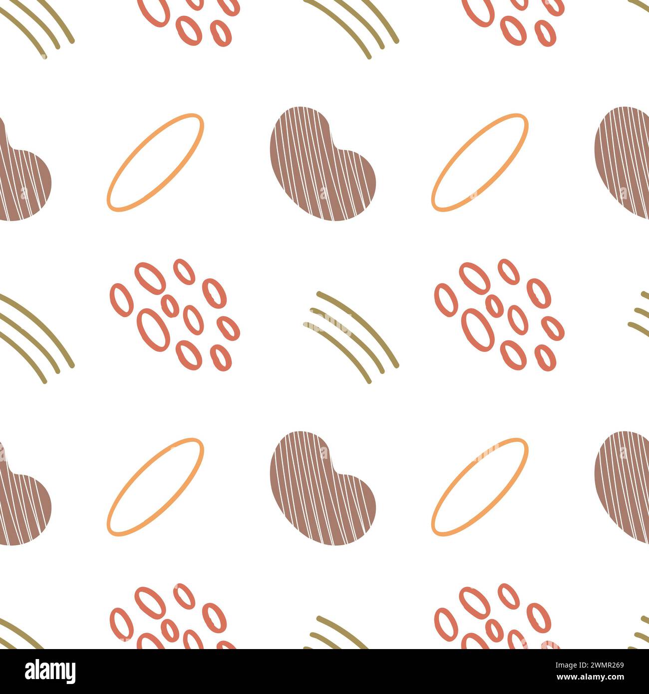 Seamless Pattern abstract boho style with blob brush, dots, line, oval ...