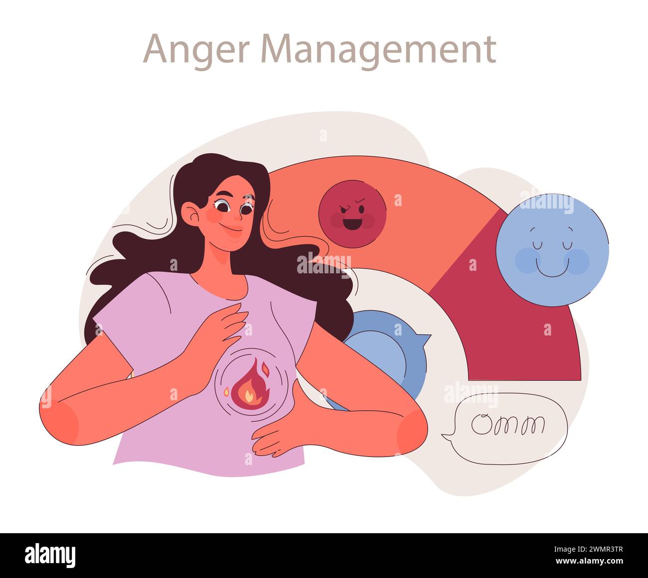 Anger Management concept. A serene figure balances emotion icons ...