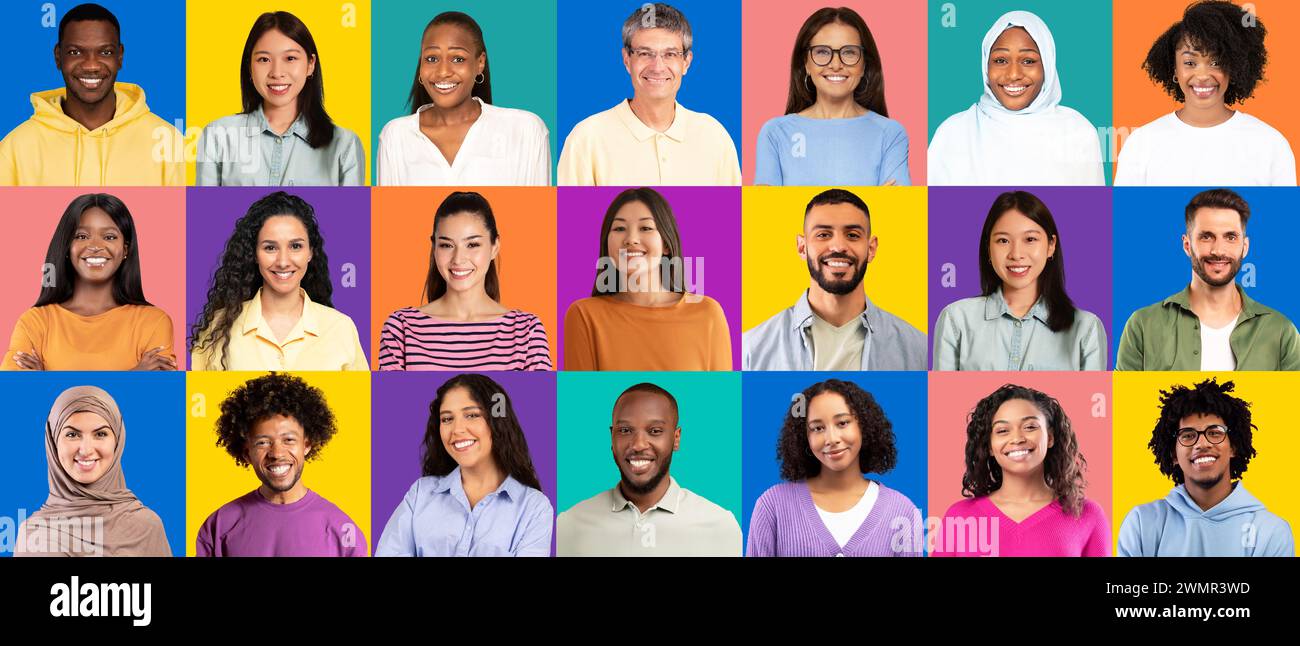 An inclusive montage displays a variety of cheerful people with ...