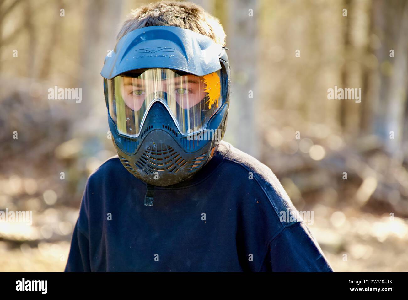 Loudoun County, Virginia, USA - February 25, 2024: A paintball player ...