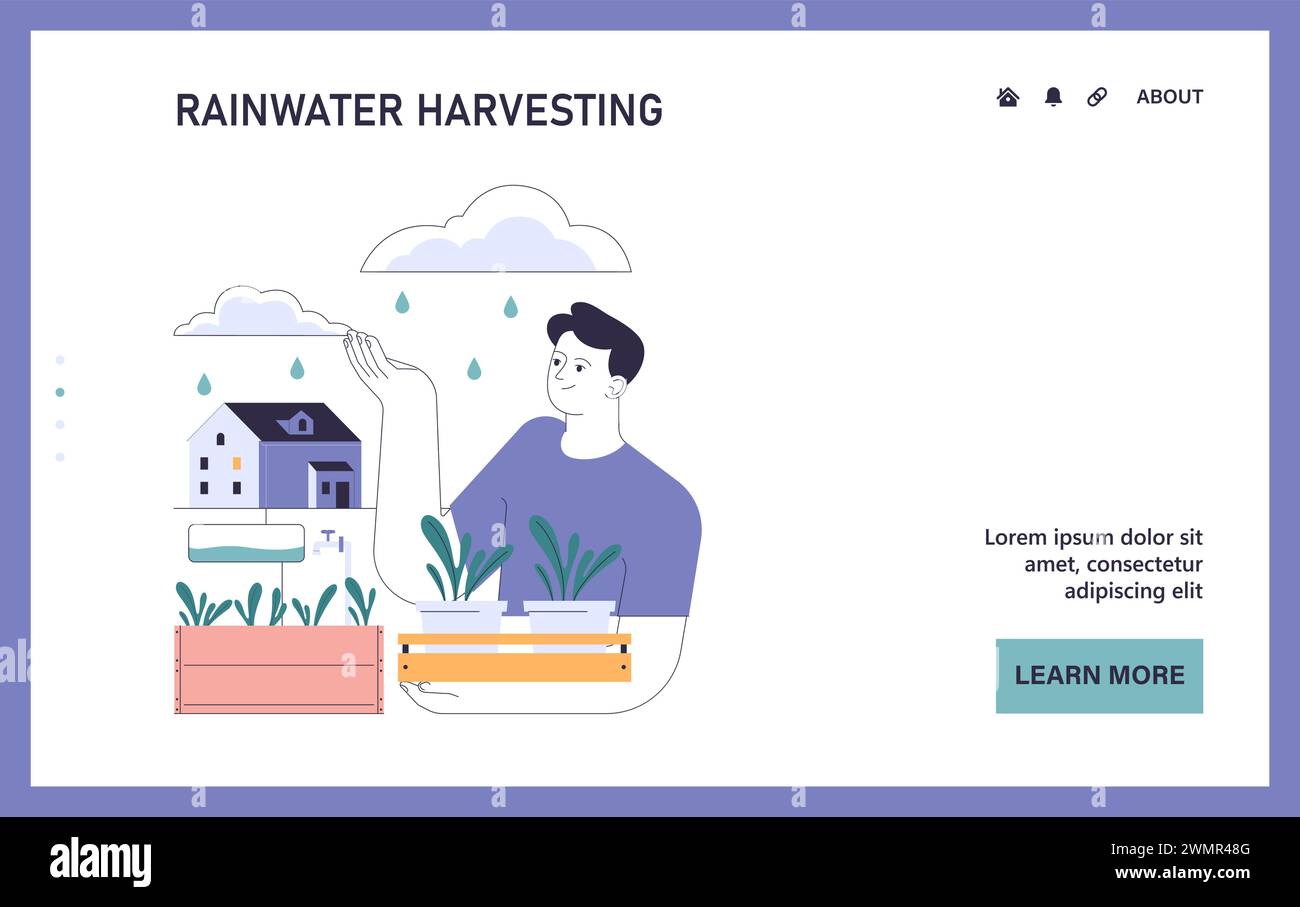 Rainwater harvesting web or landing. Sustainable practice of urban ...