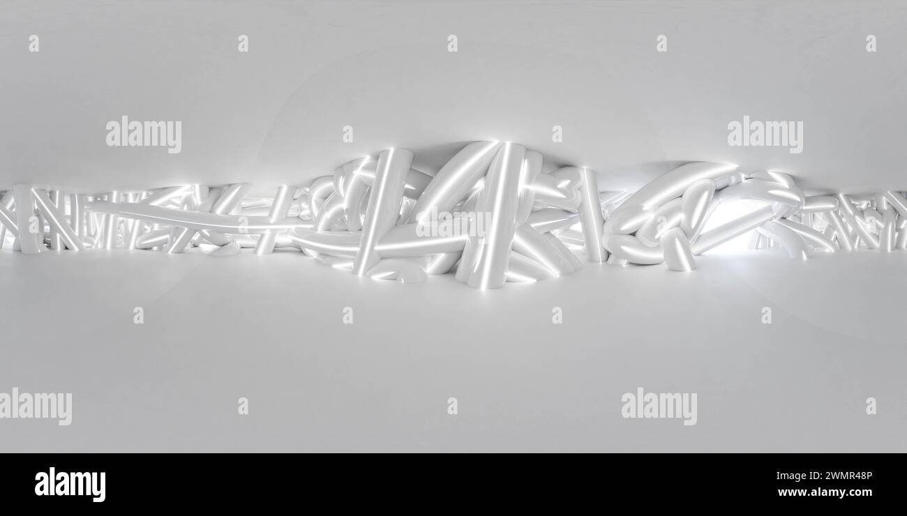 Abstract White Lit Arched Corridors in a Minimalistic Tunnel Shot 360 ...