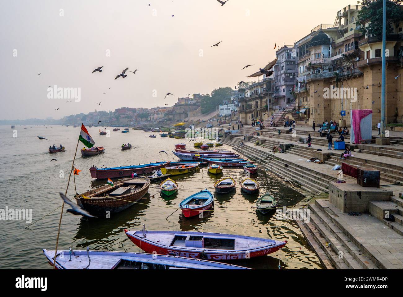 The Ghats on the banks of the Ganges in Varanasi, India Stock Photo - Alamy