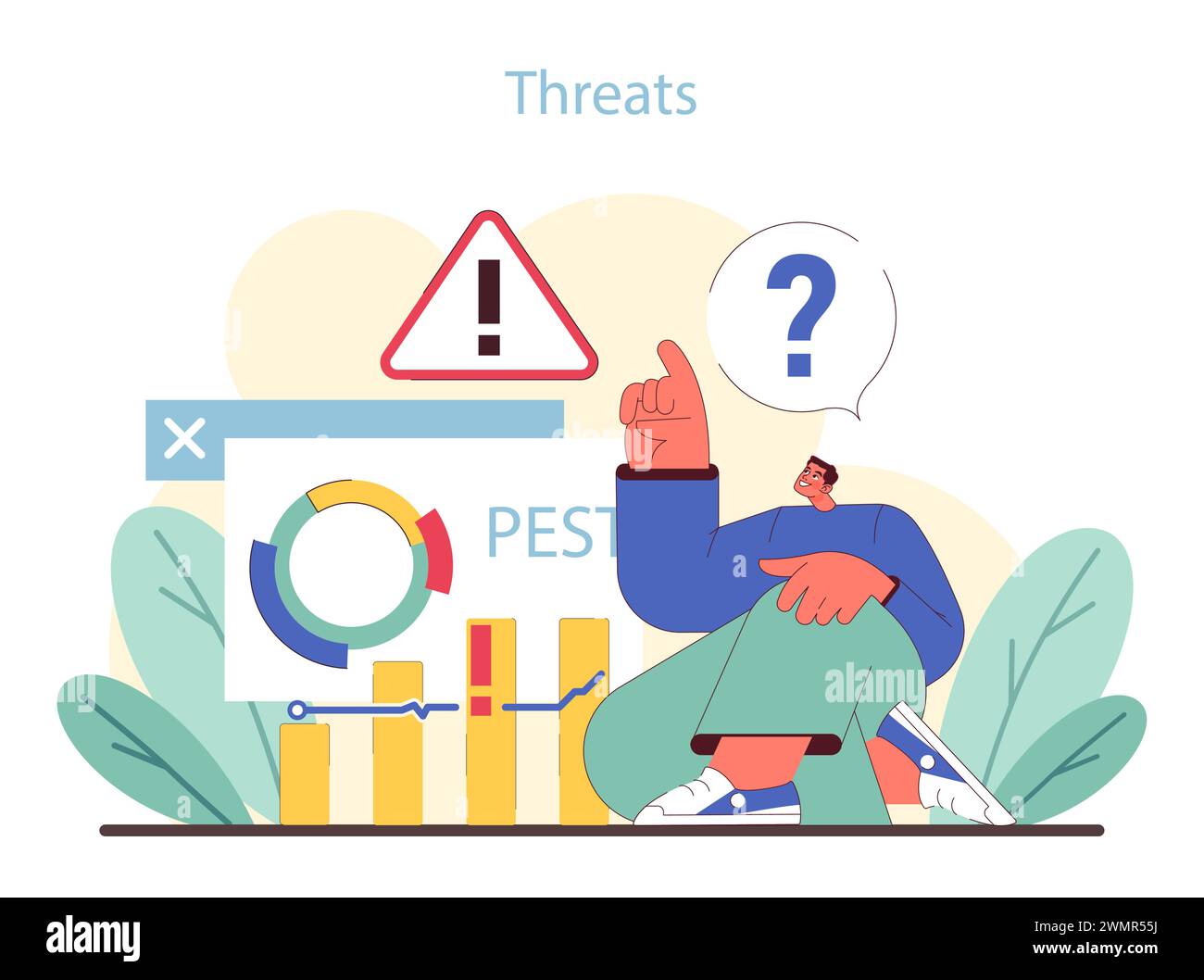 PEST analysis threats. Analyst contemplating business risks with ...