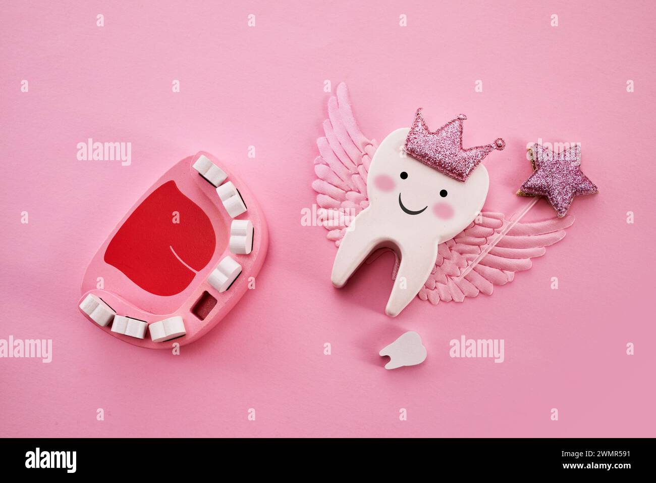 Happy Tooth Fairy Day. Children tooth fairy. Cute tooth with wings, a ...