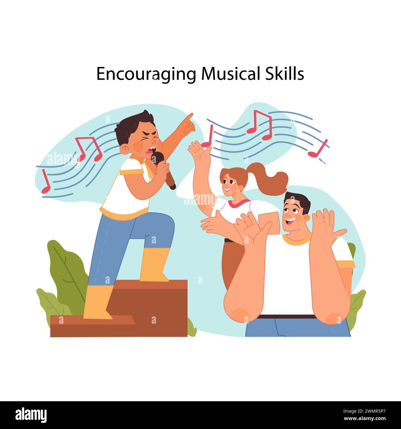 Musical development concept. Childs enthusiastic performance and joyous ...