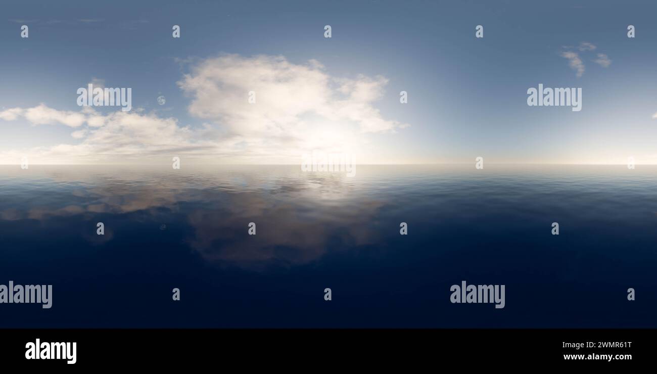 Expansive ocean view under vast sky with towering cumulus cloud at ...