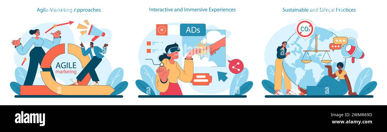 Marketing 5.0 approaches set. Agile methodologies, interactive ...