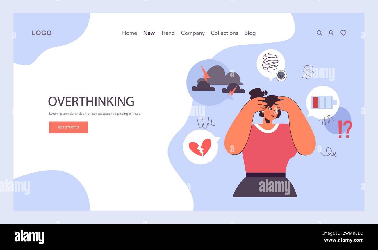Anxiety web banner or landing page. Character mental health issues ...