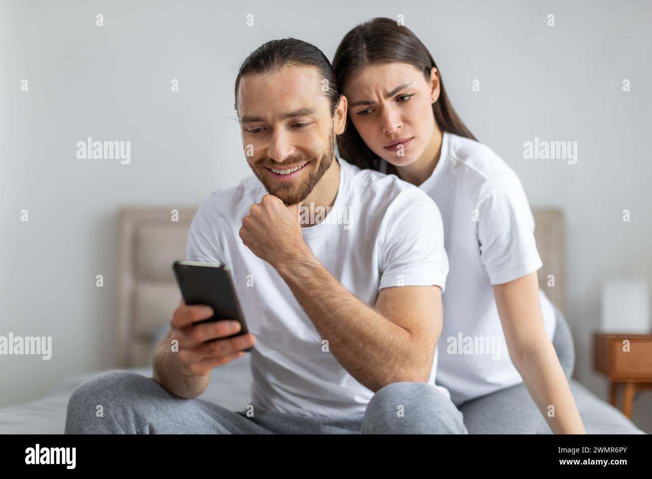 Woman peeking man pants hi-res stock photography and images - Alamy