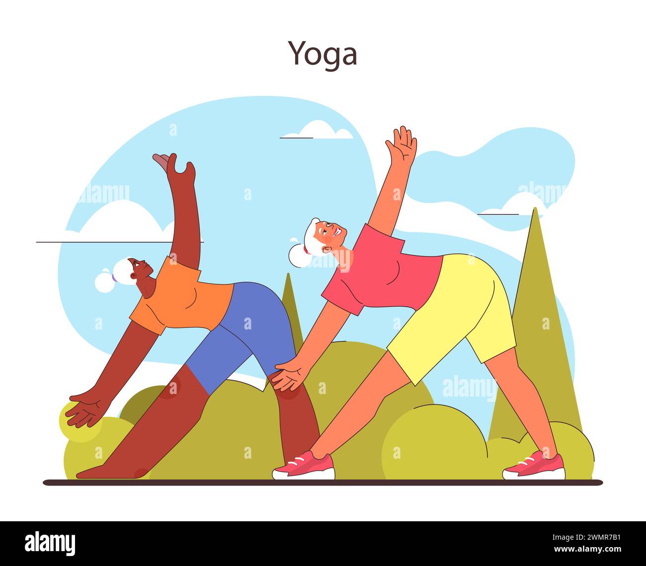 Yoga concept. Friends practicing wellness together in an outdoor ...