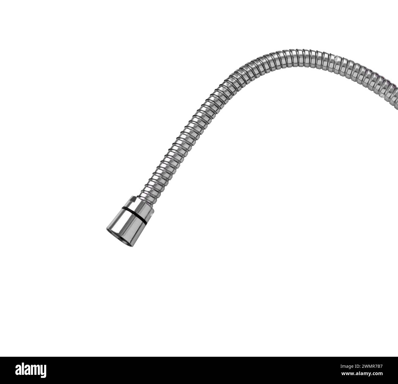 Shower hose isolated on white. Chrome plated shower pipe Stock Photo ...
