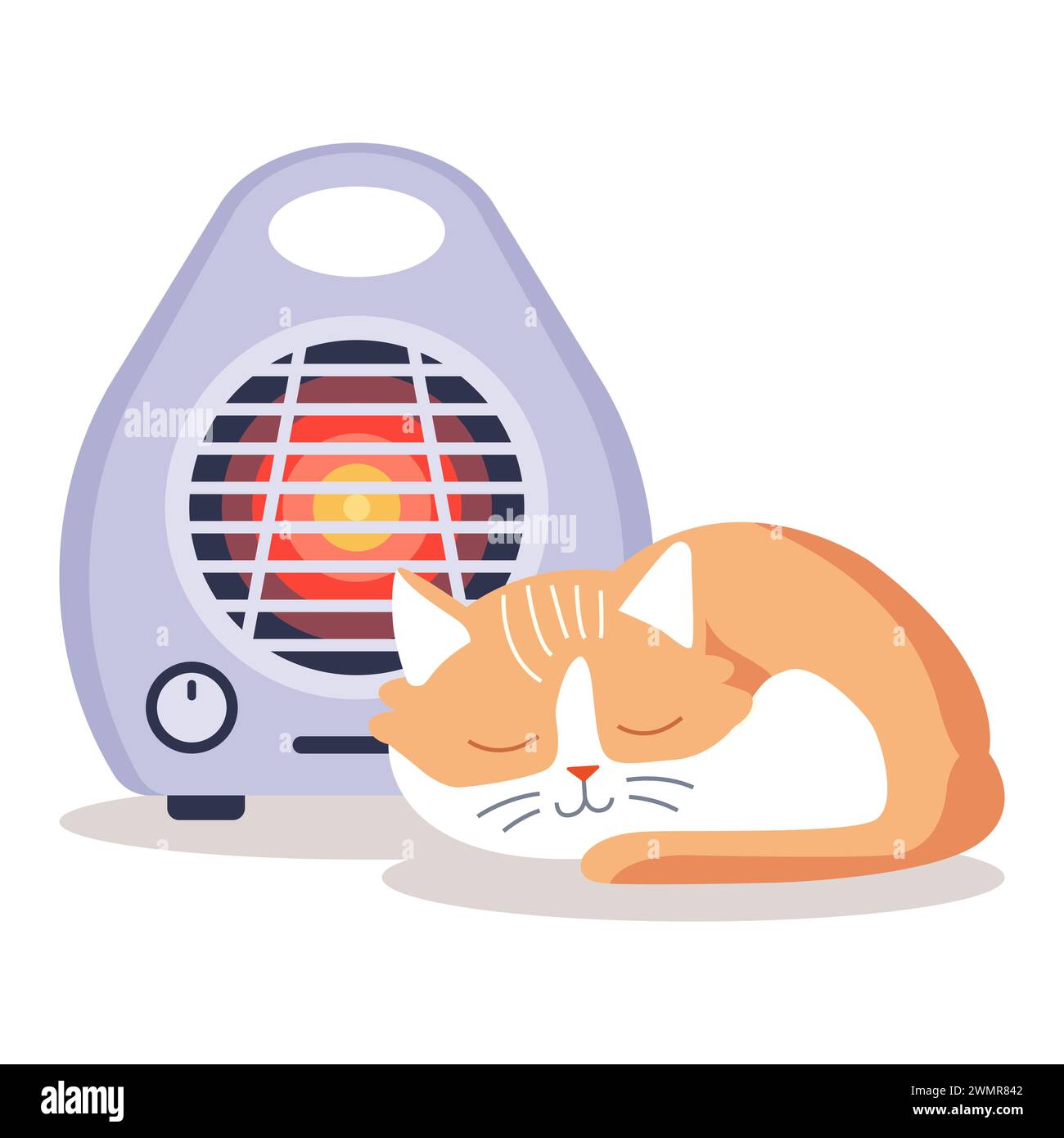 The cat warms itself next to the heater. flat vector illustration Stock ...