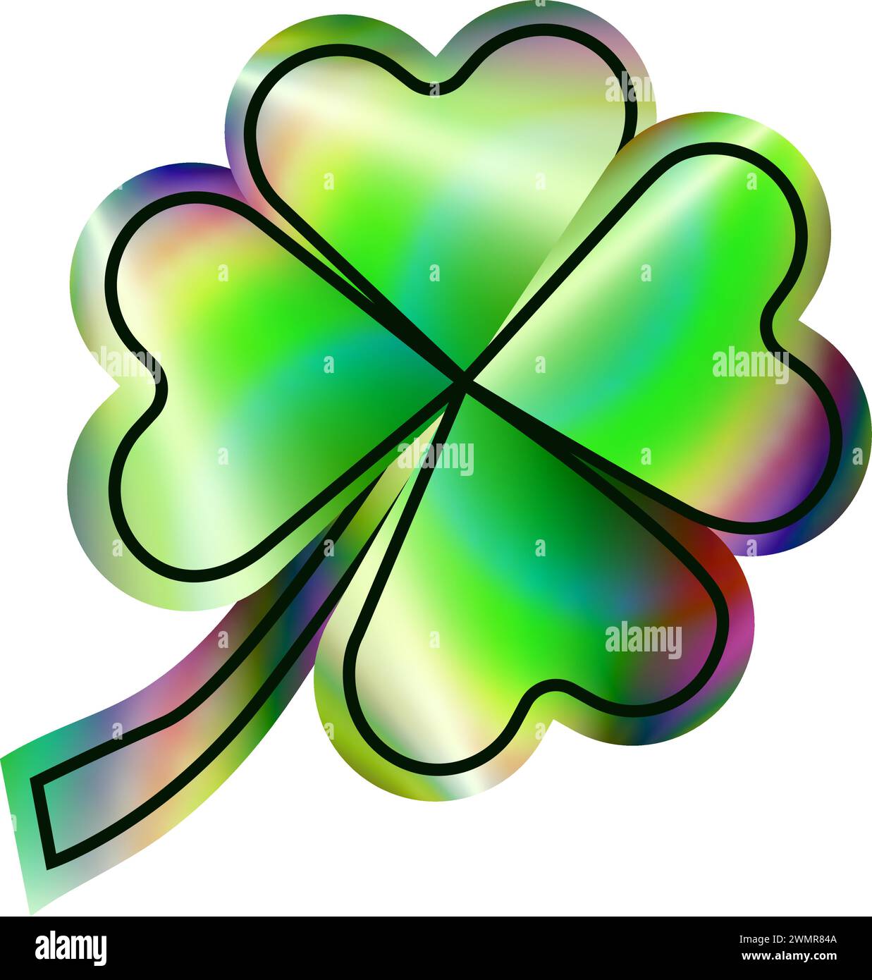 Holographic shamrock St Patricks day sticker vector illustration Stock ...