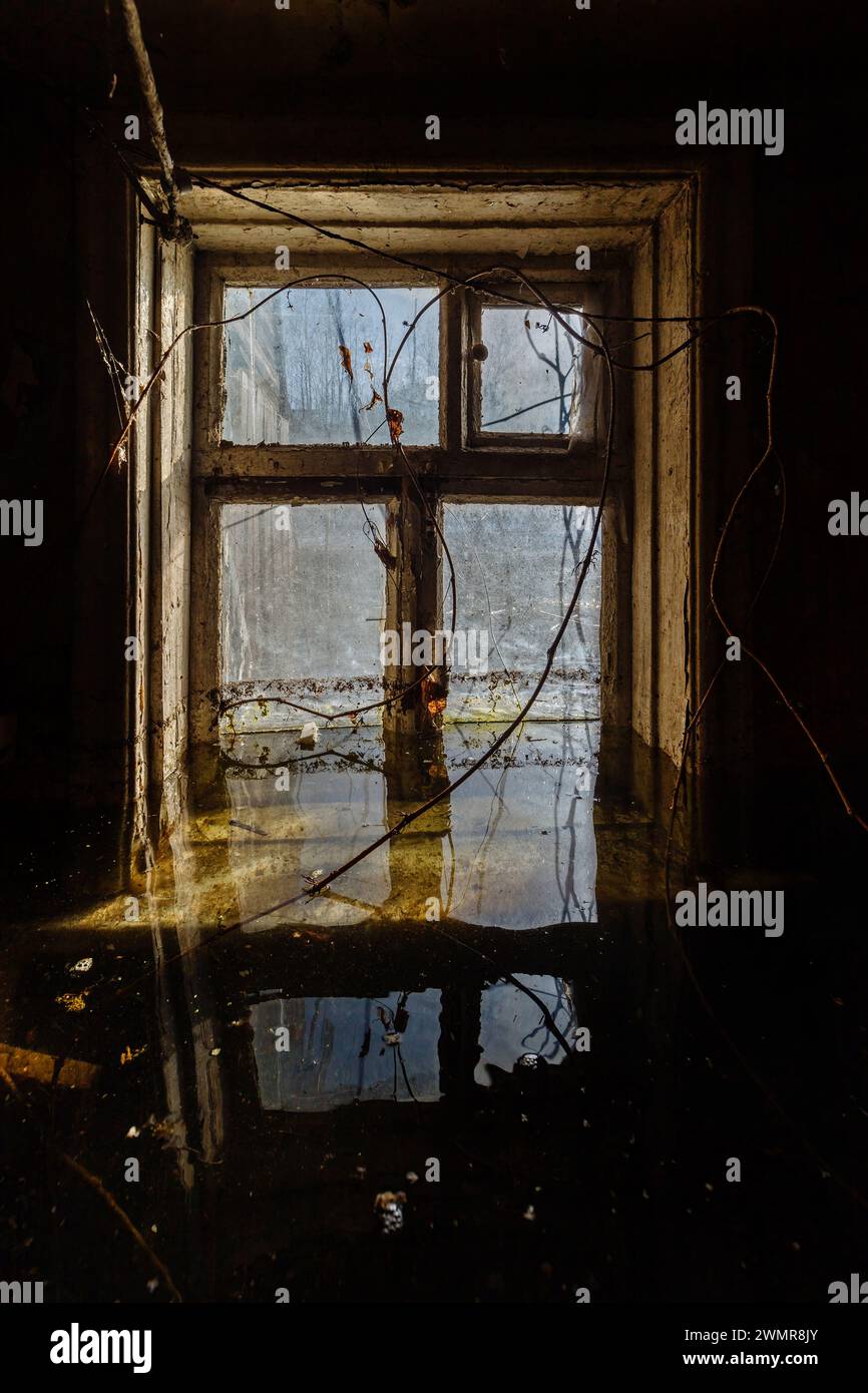 Flooded old house. Flooded old window. Natural disaster concept Stock ...