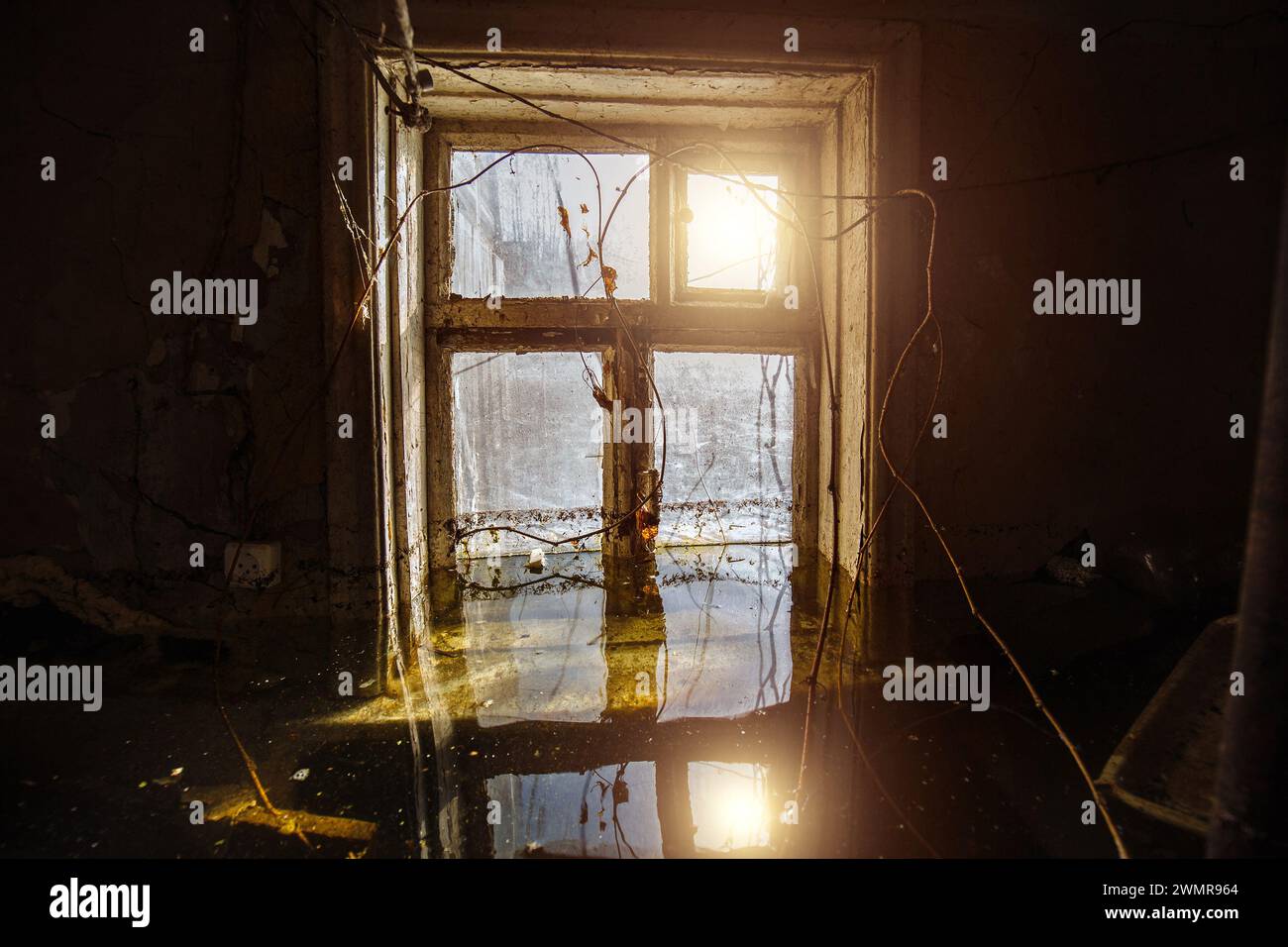Flooded old house. Flooded old window. Natural disaster concept Stock ...