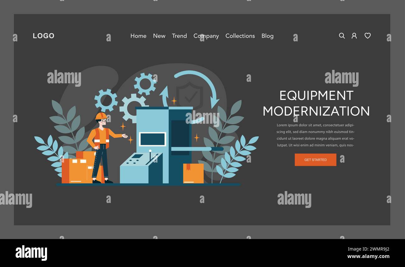 Equipment Modernization vector. A worker oversees the upgrade of ...