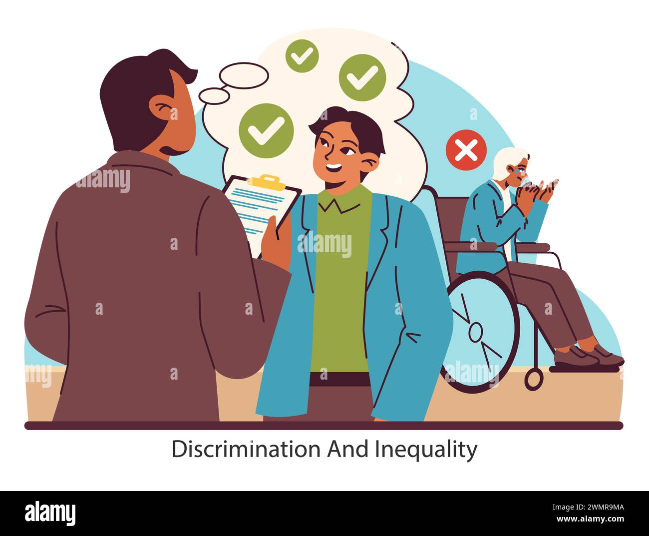 Social equity. A positive outcome in a job interview contrasts with the ...