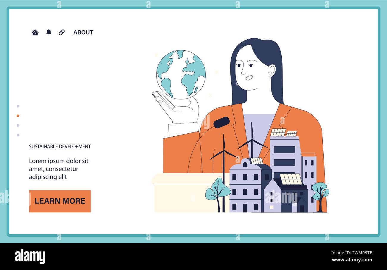 Sustainable development advocacy web or landing. Politician promoting ...