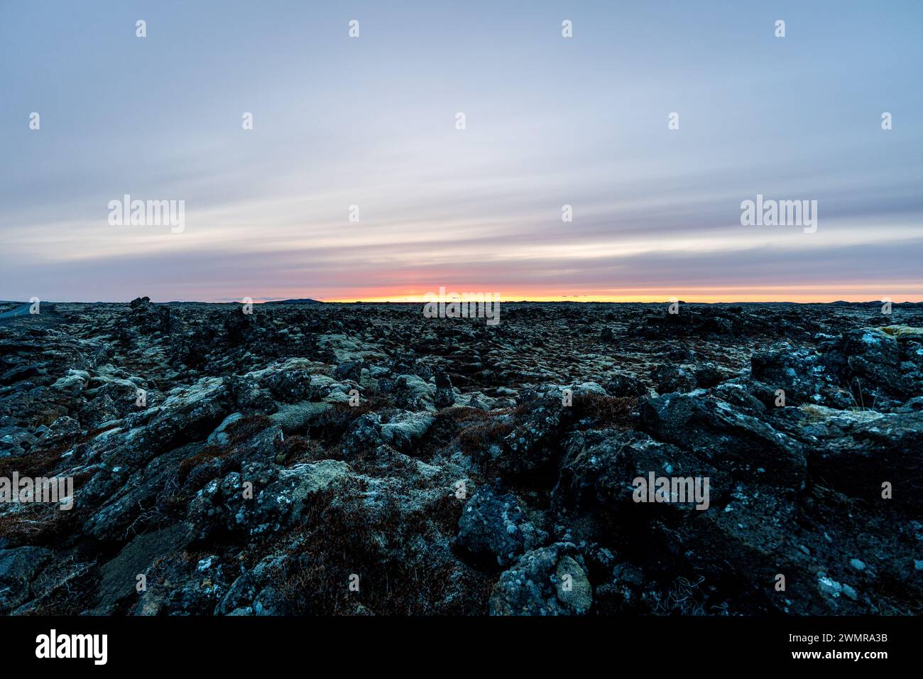 Solidified lava field at sunset Stock Photo - Alamy