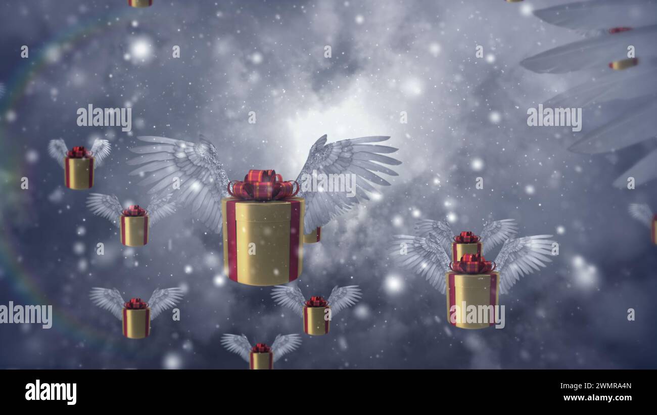 Angel Winged Gift Boxes. Cinematic 3D Animation Stock Photo - Alamy