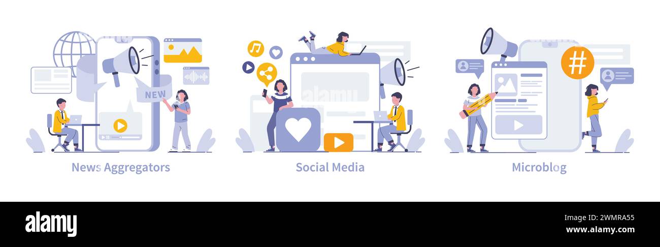 Internet Mass Media set. Key online platforms for news, social ...