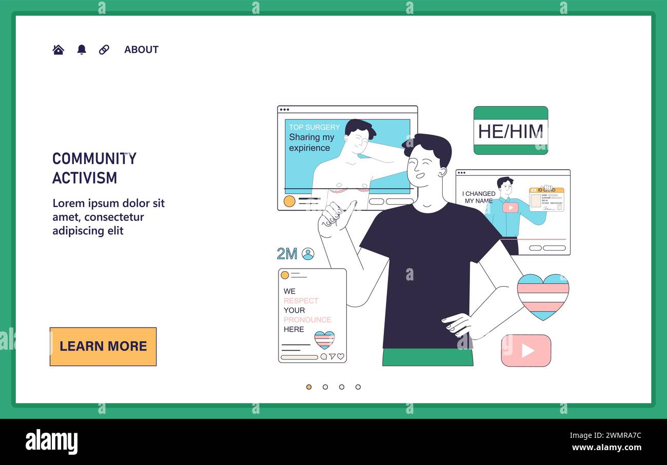 Gender transition web or landing. Trans man sharing gender-affirming ...