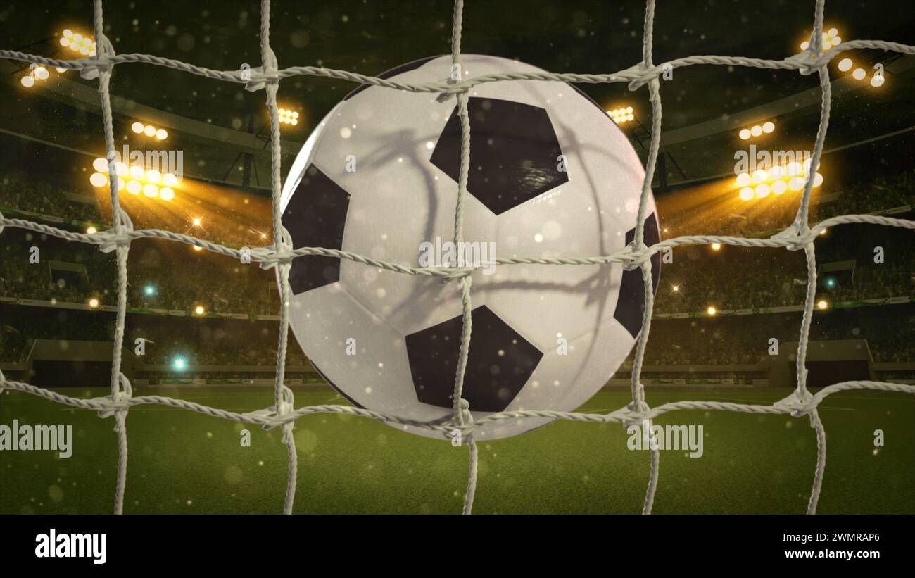 Football Stadium. The soccer ball flies into the net. 3d Stock Photo ...