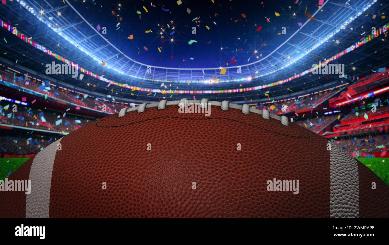 American Football. Confetti is being thrown from above. The stadium is ...