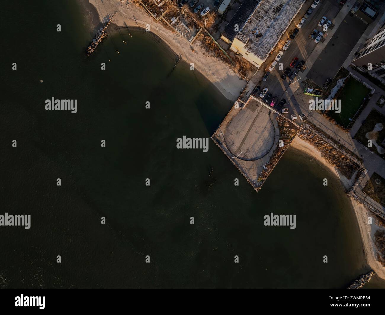 A top down, aerial view of the west end of Reynolds Channel in Rockaway ...