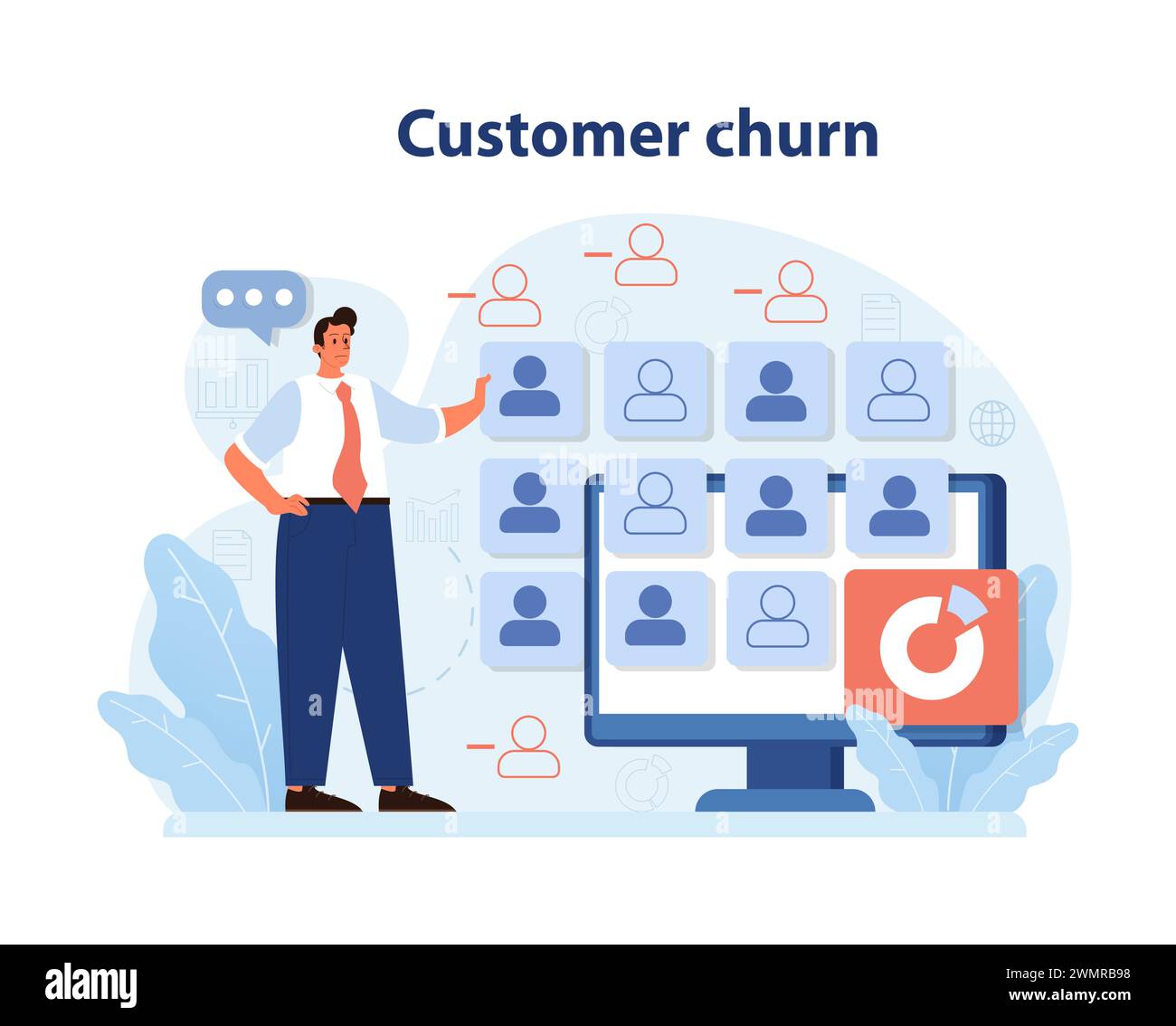 Professional analyzing customer churn on a digital screen, highlighting ...