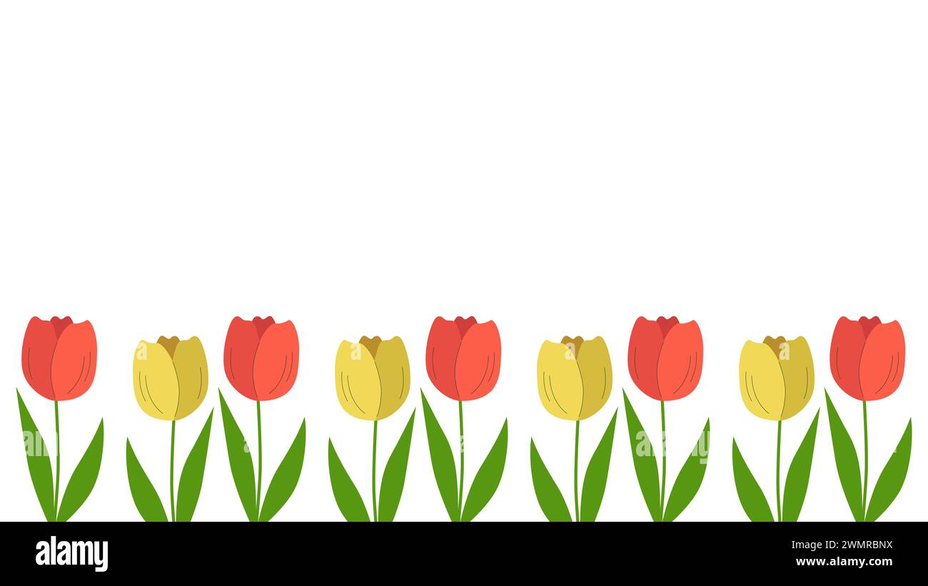 Beautiful spring background with tulips blooming. Template with copy ...