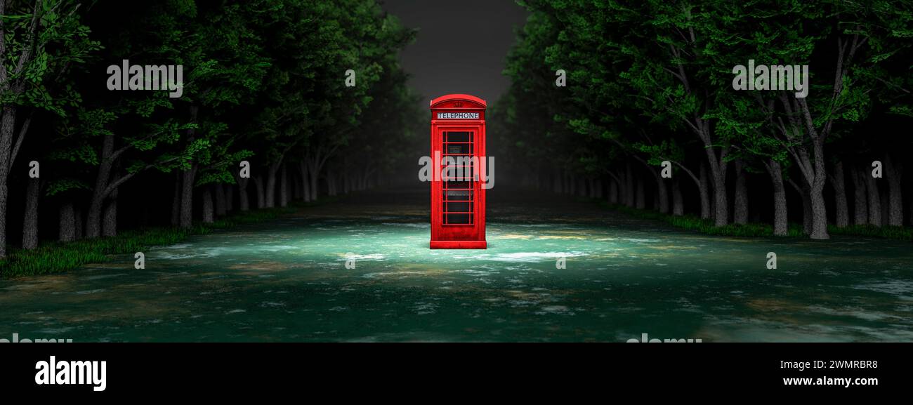 Iconic Red Telephone Box Standing Alone in a Mysterious Forest Path ...