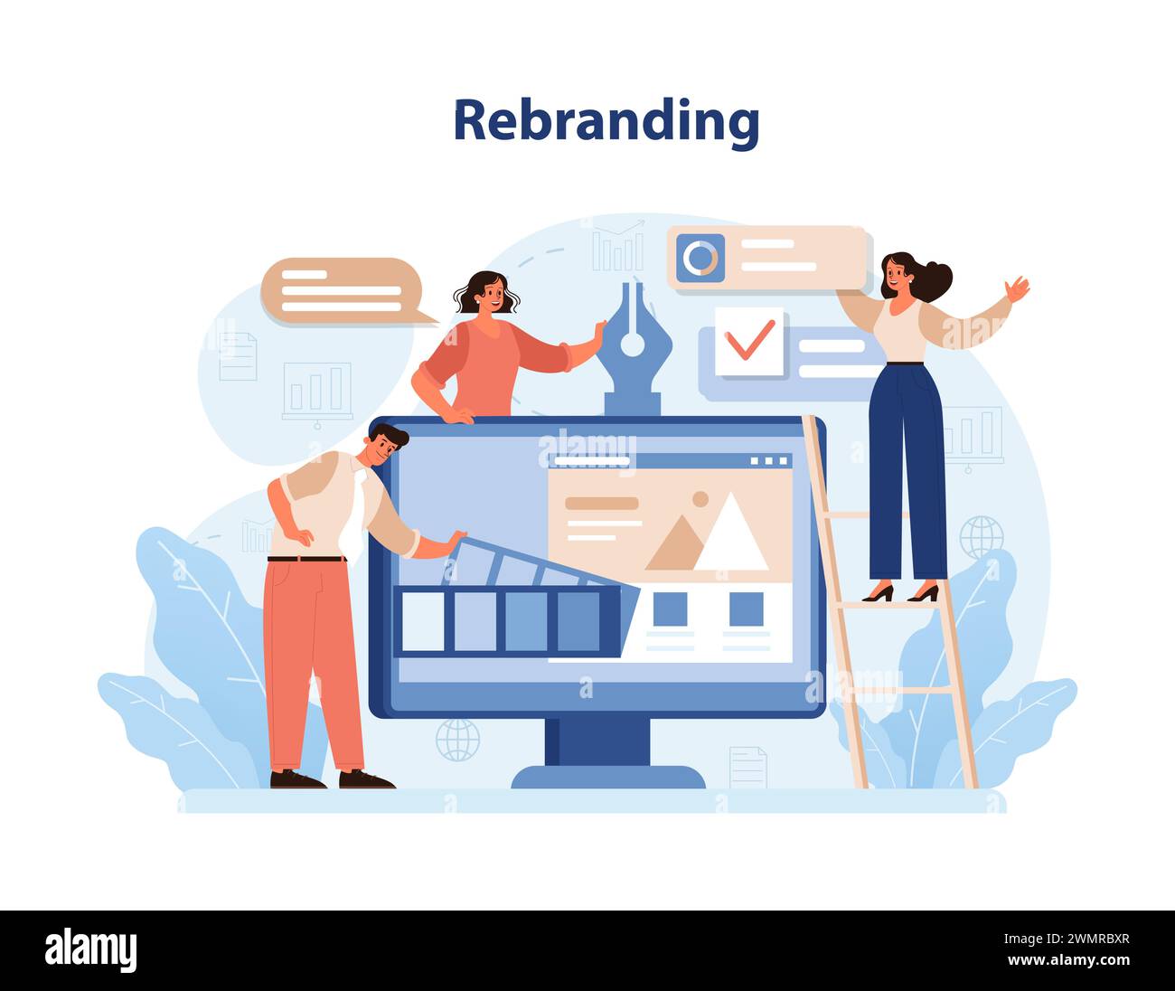 Rebranding Strategy Team. A dynamic vector illustration depicting a ...
