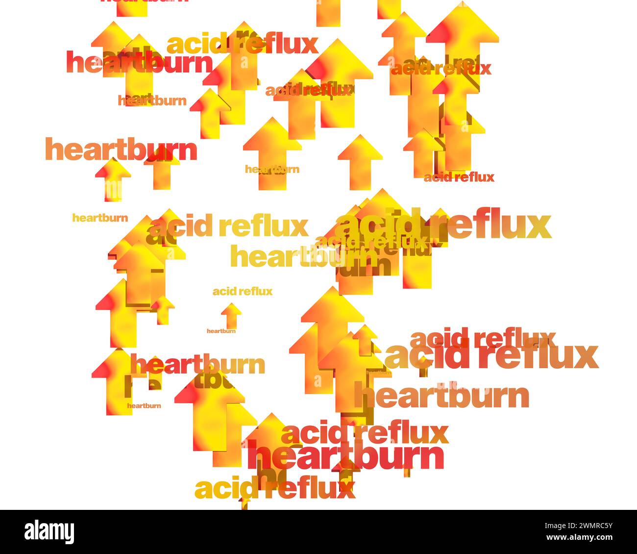 Background 3d illustration of flat fire arrows moving upwards. With the ...