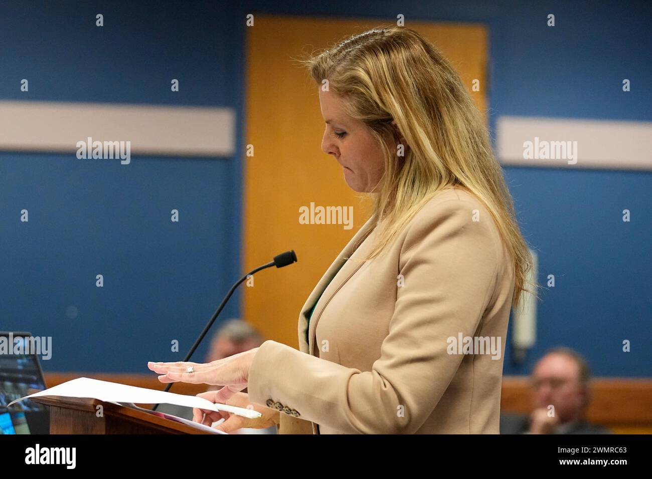 Attorney Ashleigh Merchant' speaks in court Tuesday, Feb. 27, 2024, in ...
