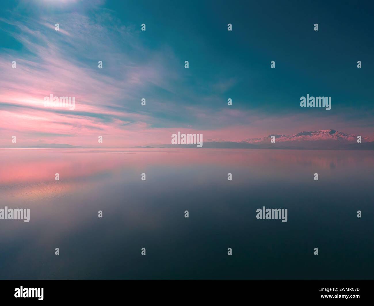 Lake view during sunrise. Beautiful, natural, lake view. Snowy mountain ...