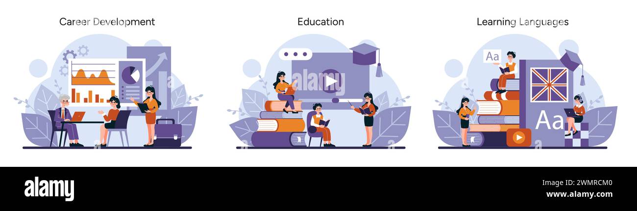 Professional Growth set. Stages of career development, academic ...