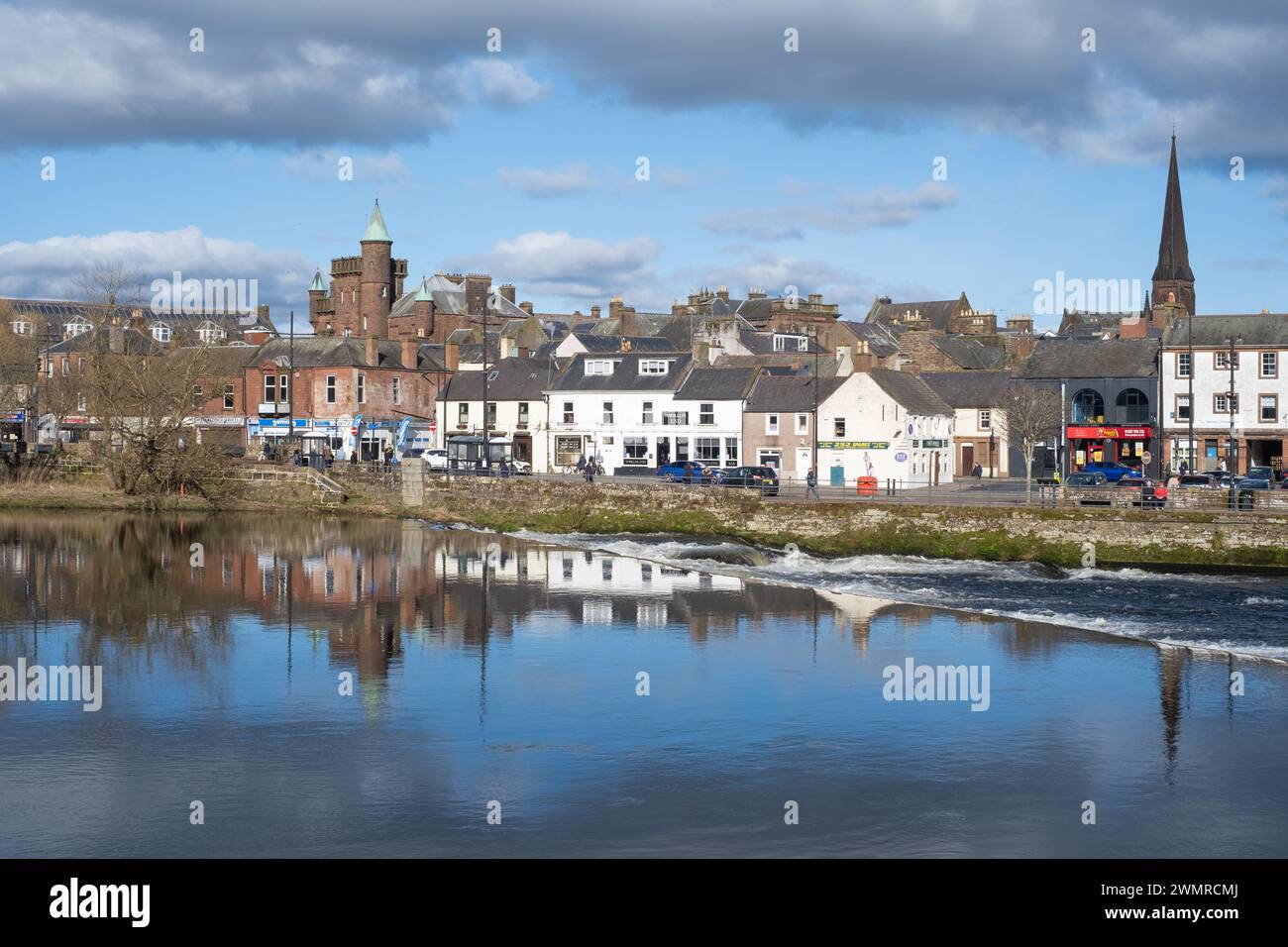 A view across the River Nith showing the Whitesands in Dumfries ...